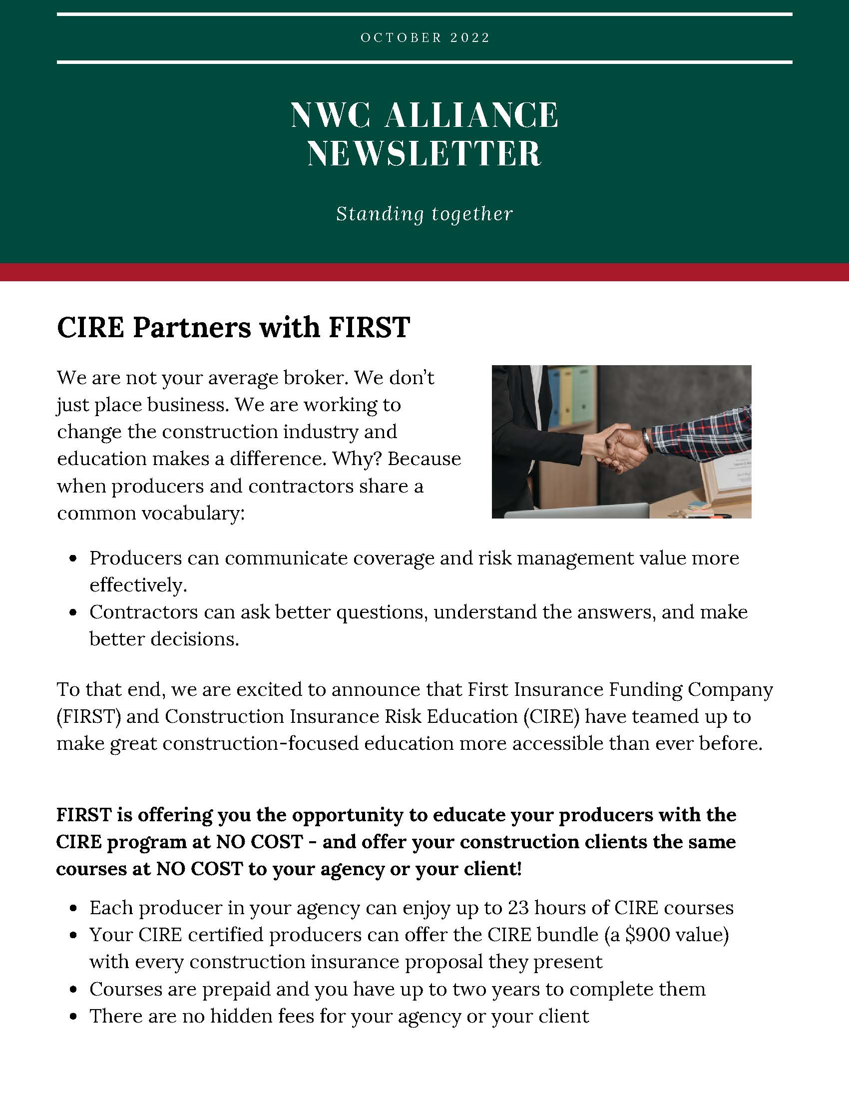 NWCA October 2022 Newsletter – CIRE Partners with FIRST – Final_Page_1 ...